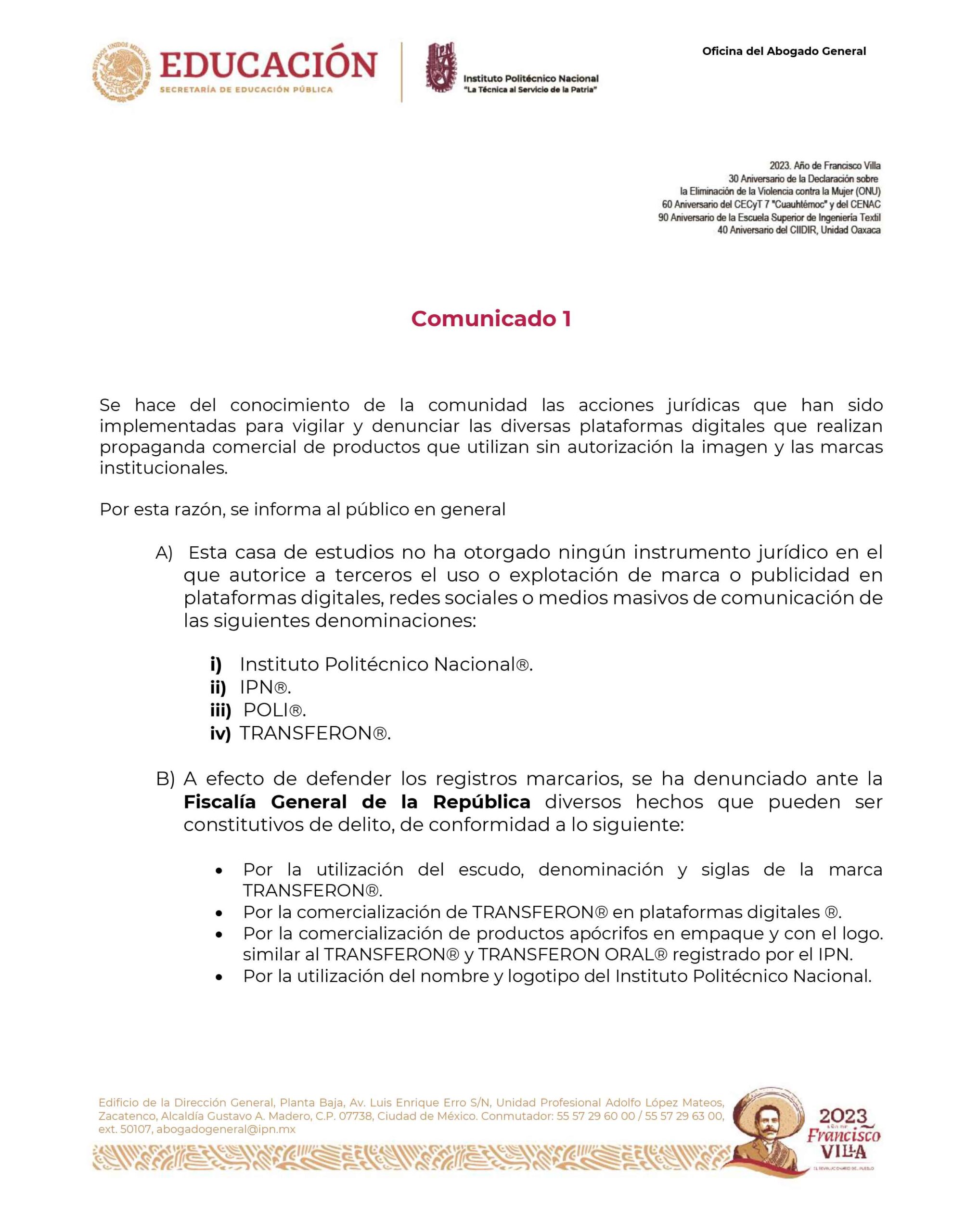 Comunicado IPN - Transforma tu Salud